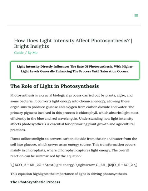 Light Intensity And Photosynthesis Impact On Plant Growth And Agriculture