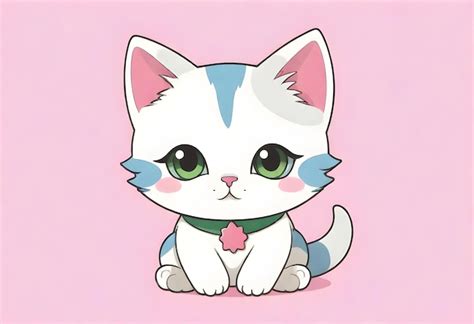 Premium Photo A White Kitten With A Green Collar And A Pink Bow On