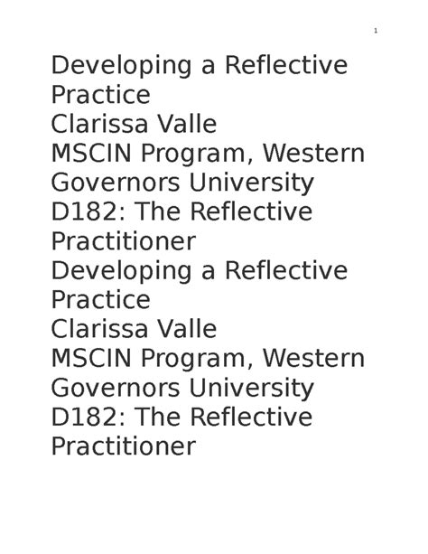 D182 Task 1 Revised Passed Developing A Reflective Practice Clarissa