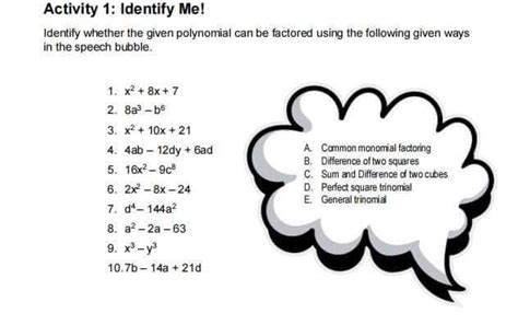 Solved Activity 1 Identify Me Identify Whether The Given Polynomial