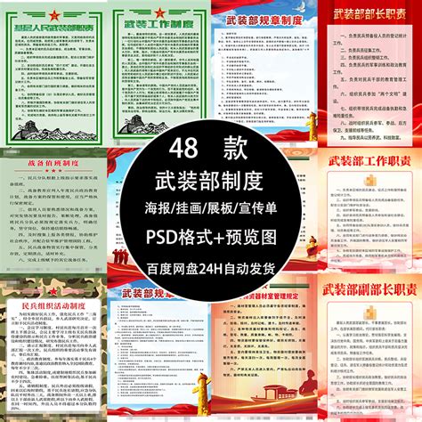 人民武装部民兵干部制度基层部门工作岗位职责管理条例牌海报素材虎窝淘