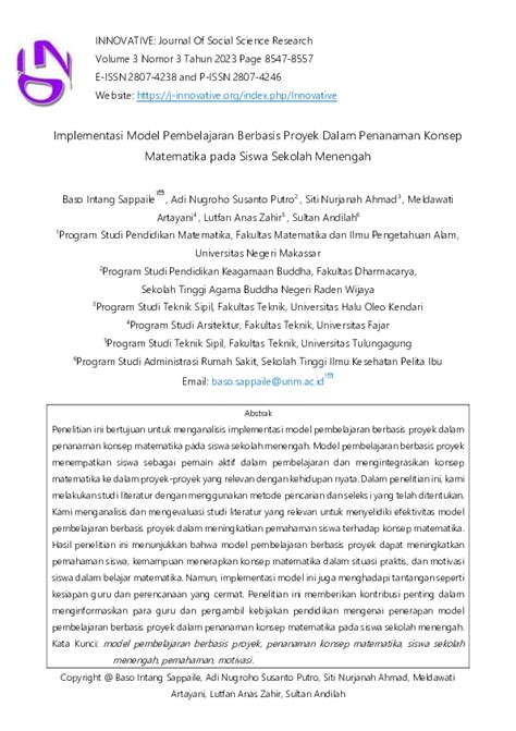 Pdf Implementasi Model Pembelajaran Berbasis Proyek Dalam Penanaman