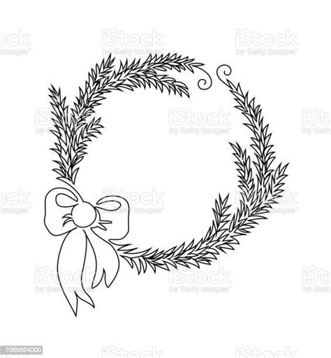 Satu Baris Karangan Bunga Natal Dari Dahan Pohon Cemara Dan Dengan