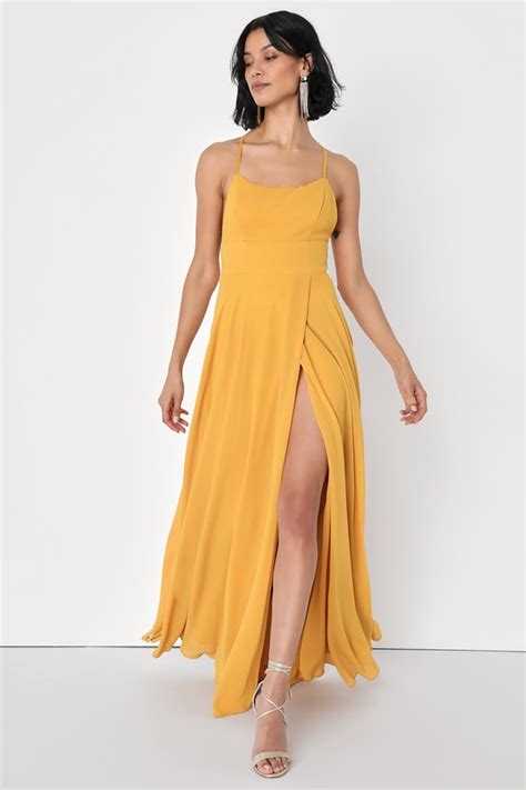 Glam Yellow Maxi Dress Backless Maxi Dress Mustard Dress Lulus