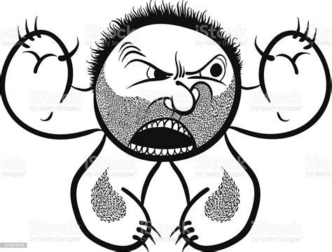 Angry 말풍선이 있는 몬스터 그루터기 검은색과 흰색선 벡터 갈고리 발톱에 대한 스톡 벡터 아트 및 기타 이미지 갈고리