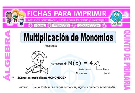 Multiplicacion De Monomios Para Quinto De Primaria Fichas Para Imprimir