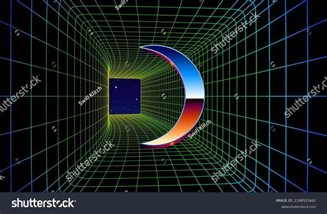 Synthwave Frame Chrome Crescent Moon 80s Stock Vector Royalty Free