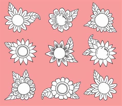 Sunflower Set Coloring 27876226 Vector Art At Vecteezy