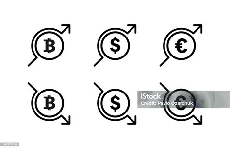 유로 동전 세트 아이콘입니다 돈 현금 송금 달러 지폐 통화 동전 센트 거래 화살표 구걸 받기 급여 소득 지출 세금 흰색 배경에 벡터 선 아이콘 가방에 대한 스톡 벡터 아트