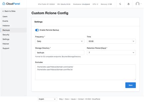 Remote Backups CloudPanel Documentation