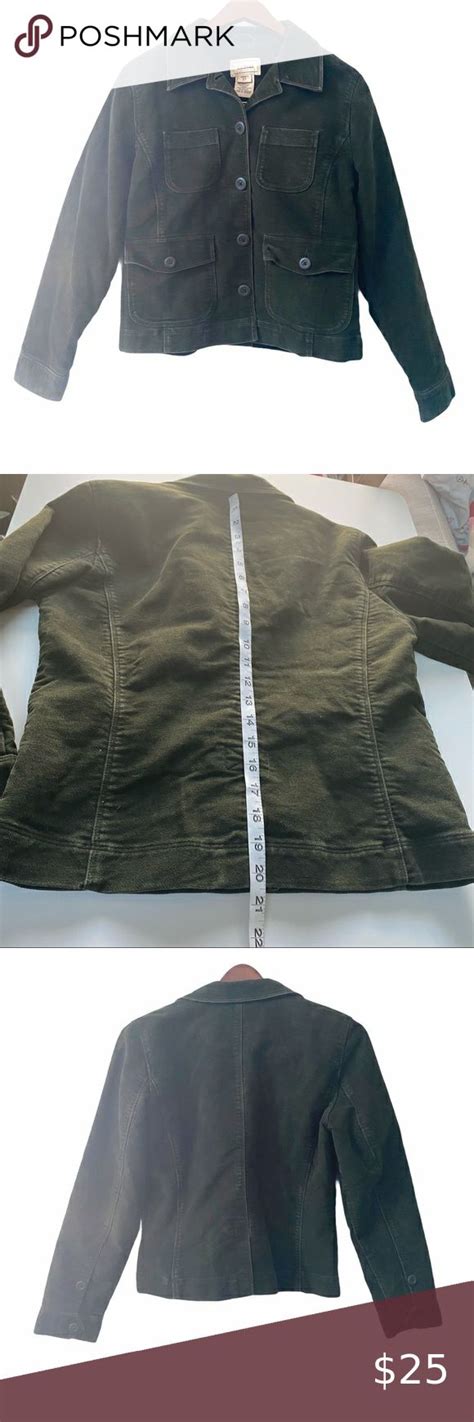 L L Bean Green Corduroy Button Up Trucker Jacket Womens Size XSP