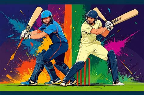 Illustration Of Batsman And Bowler Player On Cricket Championship