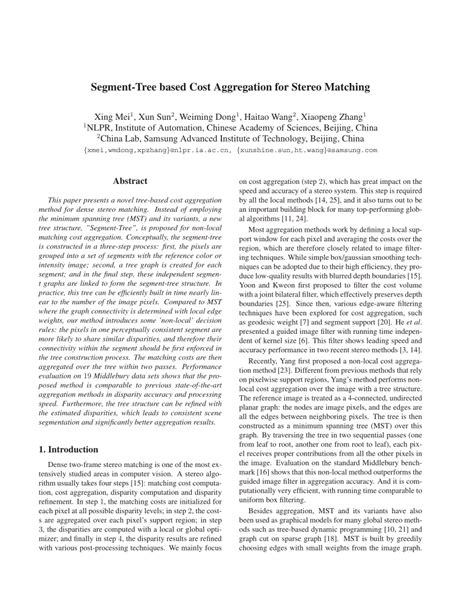 Pdf Segment Tree Based Cost Aggregation For Stereo Matching