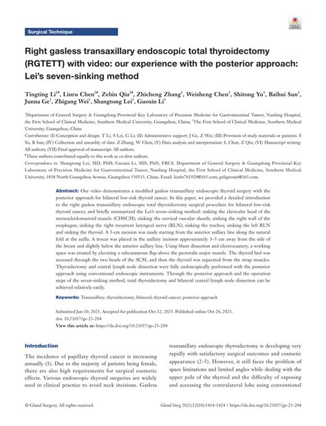 Pdf Right Gasless Transaxillary Endoscopic Total Thyroidectomy