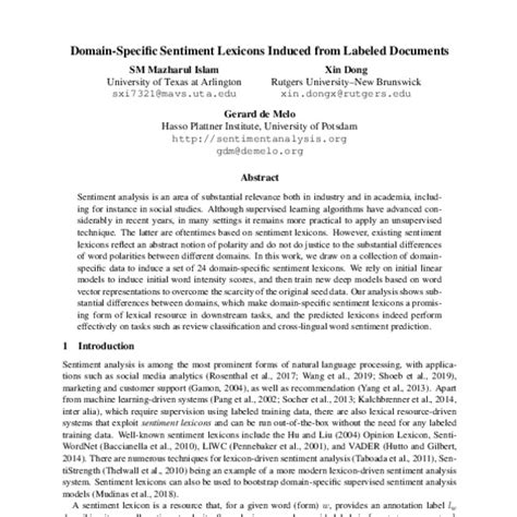 Domain Specific Sentiment Lexicons Induced From Labeled Documents Acl Anthology