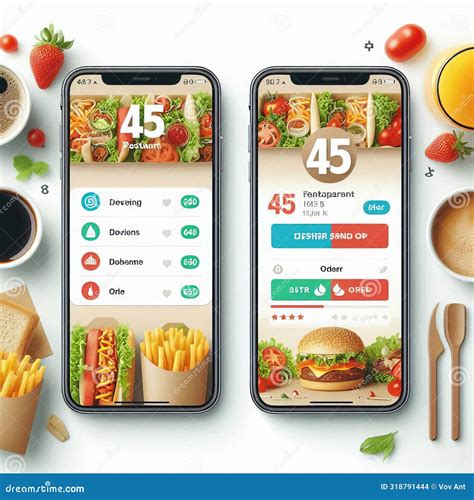 Food Delivery App Interface With Restaurant Listings Menu Item Stock