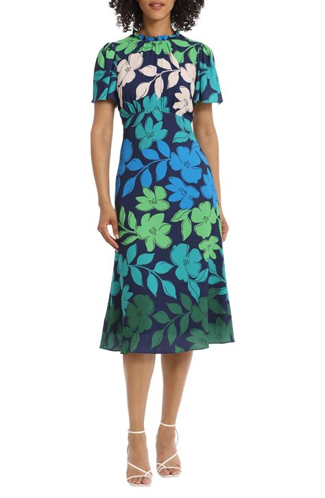Maggy London Floral Print Midi Dress Navy Parasailing Editorialist