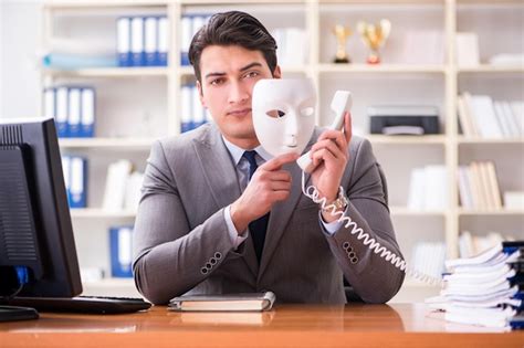 Premium Photo Businessman With Mask In Office Hypocrisy Concept
