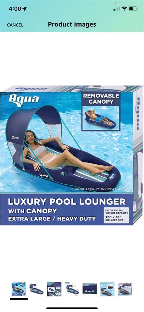 Aqua Luxurious Inflatable Outdoor Swimming Pool Lounger Hammock Float With Sunshade Canopy