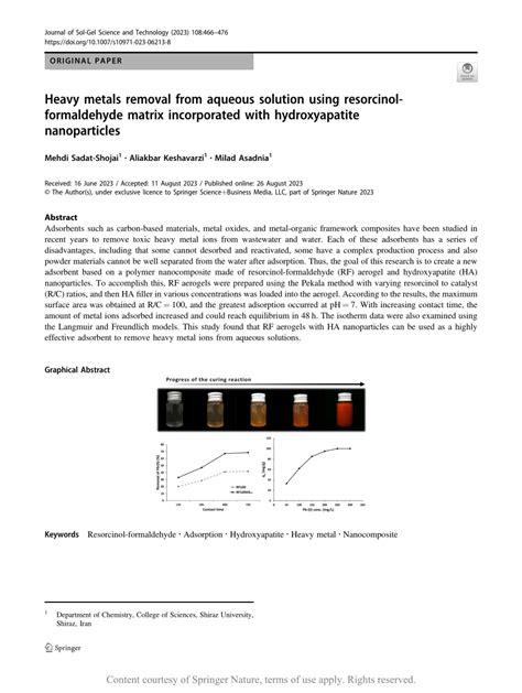 Heavy Metals Removal From Aqueous Solution Using Resorcinol Formaldehyde Matrix Incorporated