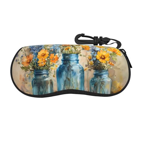 Vsdgher Rustic Blue Vase Blossoms Sunglasses Soft Case Neoprene Zipper