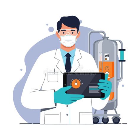 Male Scientist In White Lab Coat With Protective Gloves And Mask