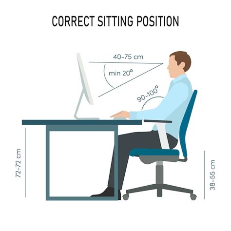 Infografia da posição correta de assento de costas Homem sentado em uma cadeira Ilustração