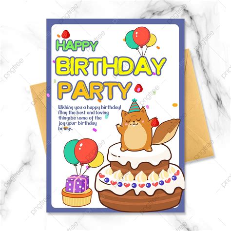 卡通小松鼠生日派對邀請函模板下載，設計範本素材在線下載