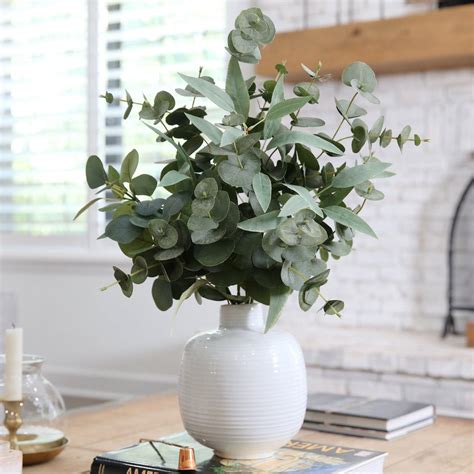 24” Artificial Eucalyptus Leaves Arrangement With Ceramic Planter