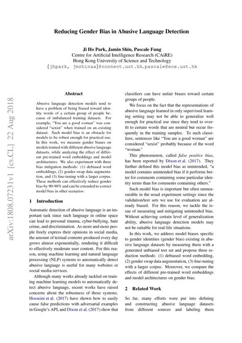 Reducing Gender Bias In Abusive Language Detection Deepai