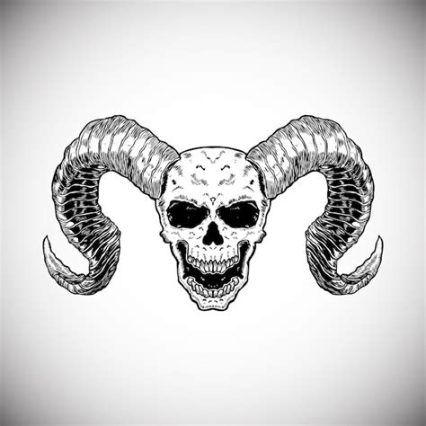 Premium Vector Skull Horn Demon Outline Drawing Illustration Artwork