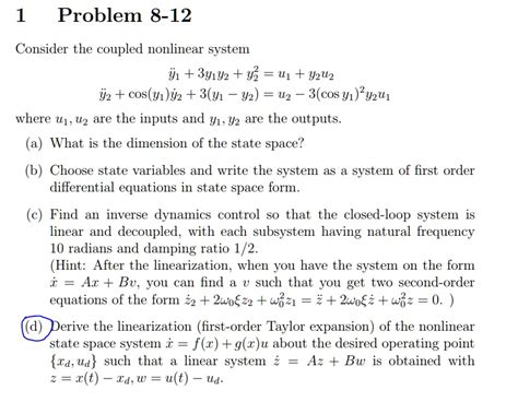 text help with d please problem 8 12 consider the coupled nonlinear