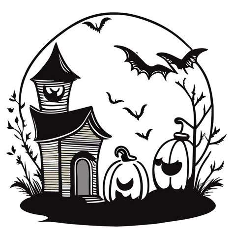Feliz Halloween Com Noite E Assustador Castelo Assombrado Desenhado à