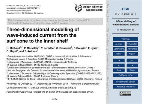 Pdf Three Dimensional Modelling Of Wave Induced Current From The Surf Zone To The Inner Shelf