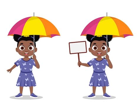 Chica bajo un paraguas ilustración vectorial Vector Premium