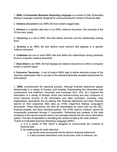Extensible Business Reporting Language Instance Document Is An Xbrl File That Contains Tagged