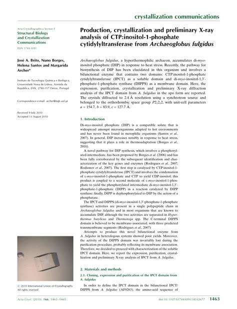 PDF Production Crystallization And Preliminary X Ray Analysis Of CTP