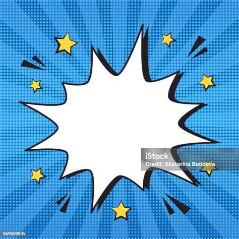 레트로 만화 식 빈 화려한 하프톤 파란색 줄무늬 바탕에 별 연설 거품 쇼크에 대한 스톡 벡터 아트 및 기타 이미지 쇼크 놀라움 만화책 Istock