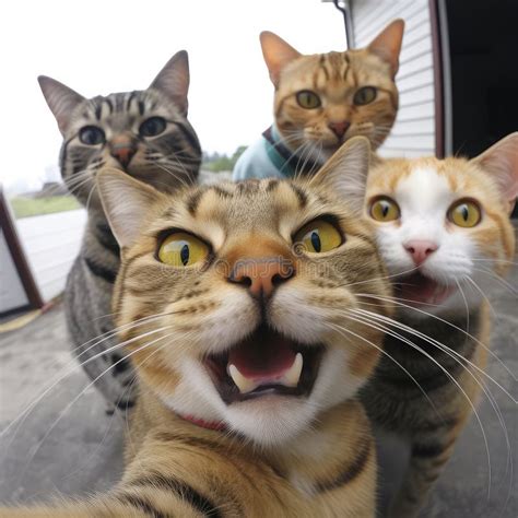 Selfie Cats Funny Cat Taking Selfies Kitten Look At Camera Stock