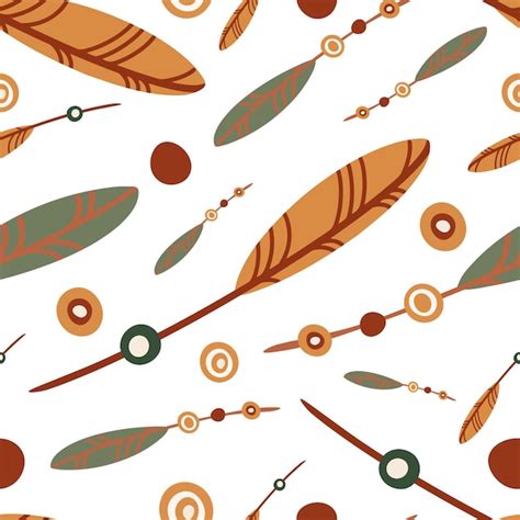 Premium Vector Seamless Pattern Boho Ethnic Bird Feather