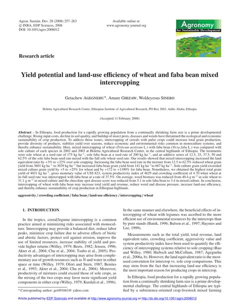 Pdf Yield Potential And Land Use Efficiency Of Wheat And Faba Bean