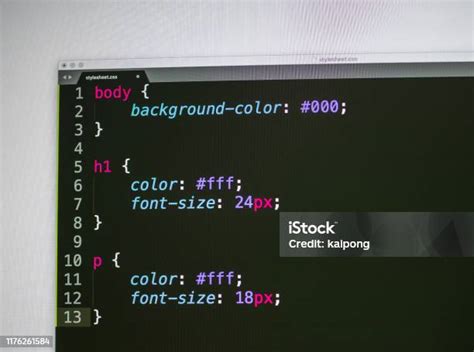 Writing Css Code Simple Html Body And Paragraph Styling Element Stock