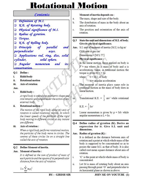 12 Class Phy Rotational Dynamics Part B Rotational Motion Initiation Of Physics