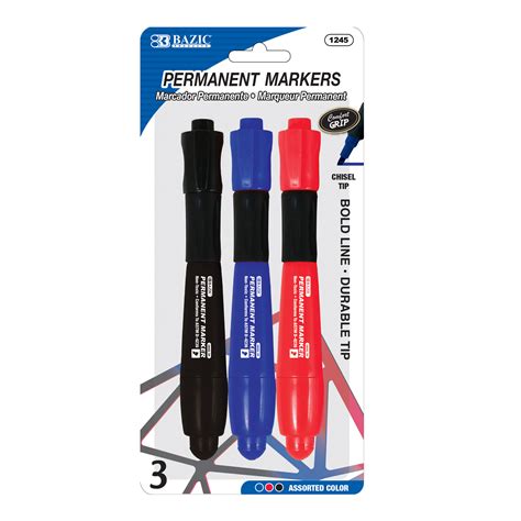 BAZIC Assorted Colors Chisel Tip Jumbo Permanent Markers W Grip 3 Pack BAZIC Products