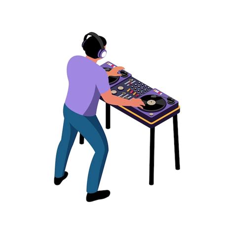 턴테이블 3d 벡터 일러스트 레이 션에 음악을 재생 하는 헤드폰에 아이소메트릭 Dj 프리미엄 벡터