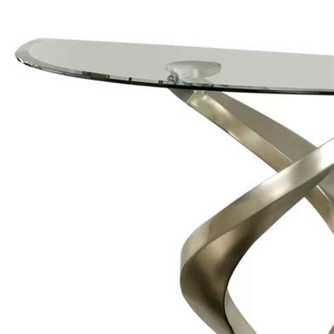 Sofa Table With Twisted Metal Base And Semi Circular Glass Top Silver
