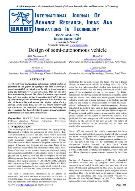 pdf design of semi autonomous vehicle
