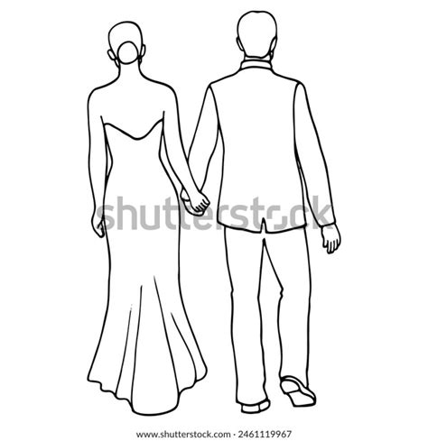 Bride Groom Holding Hands Walk Together Stock Vector Royalty Free