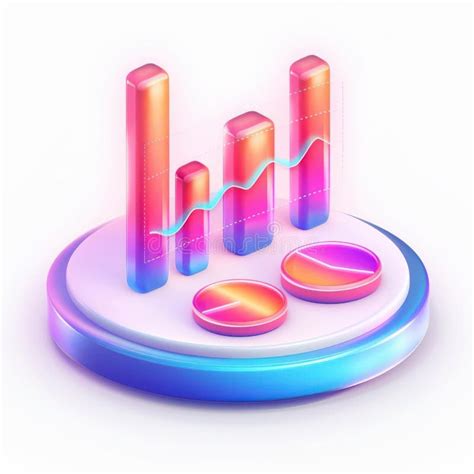 colorful 3d neon data visualization with bar graphs and pie charts