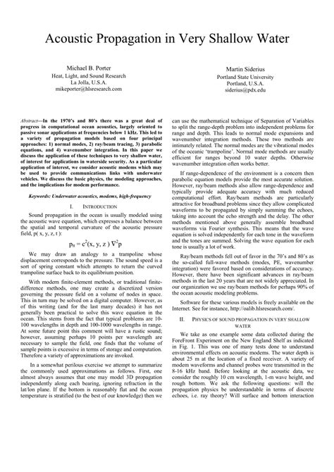 Pdf Acoustic Propagation In Very Shallow Water